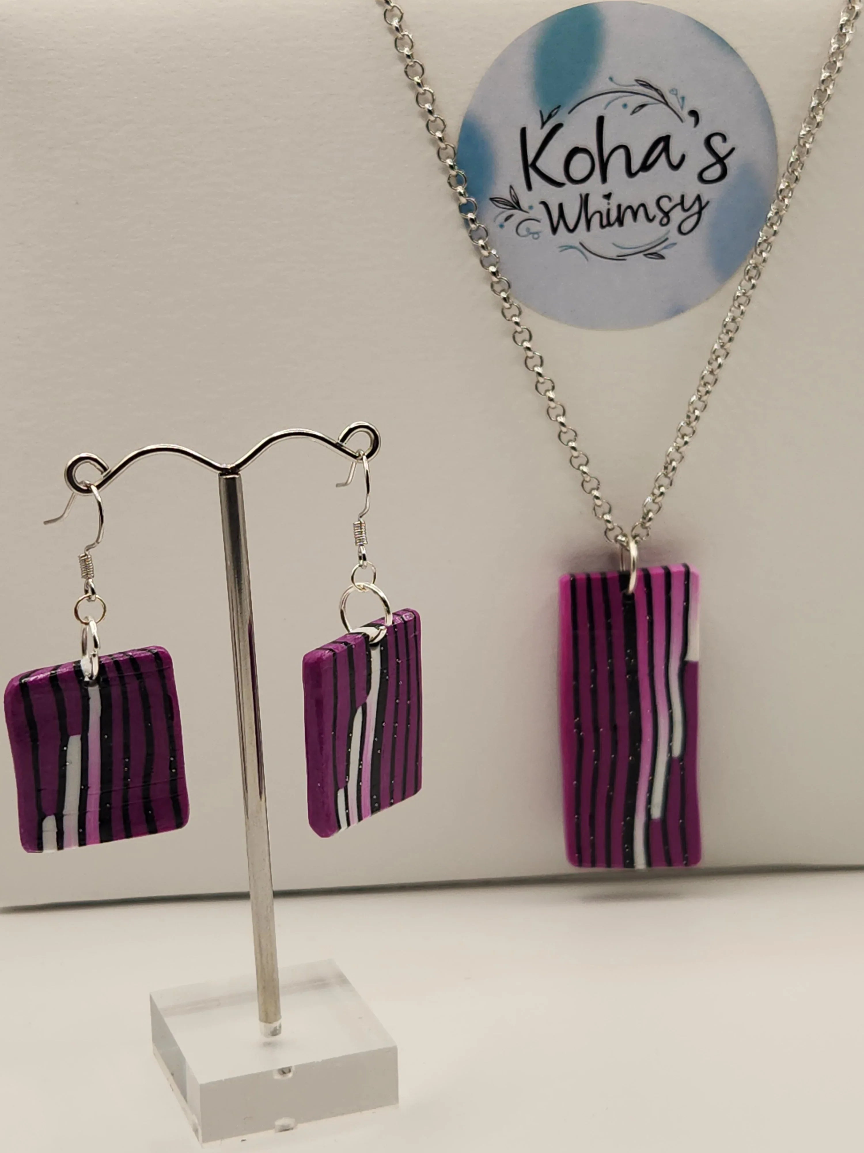 Handmade Layers of Purple Jewellery Set - Square Earrings & Pendant ...